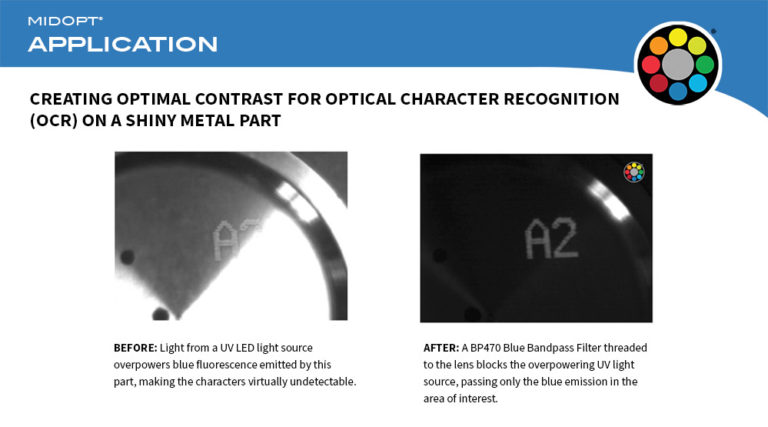 Using a Bandpass Filter for UV Fluorescence Imaging Contrast in Machine Vision Applications